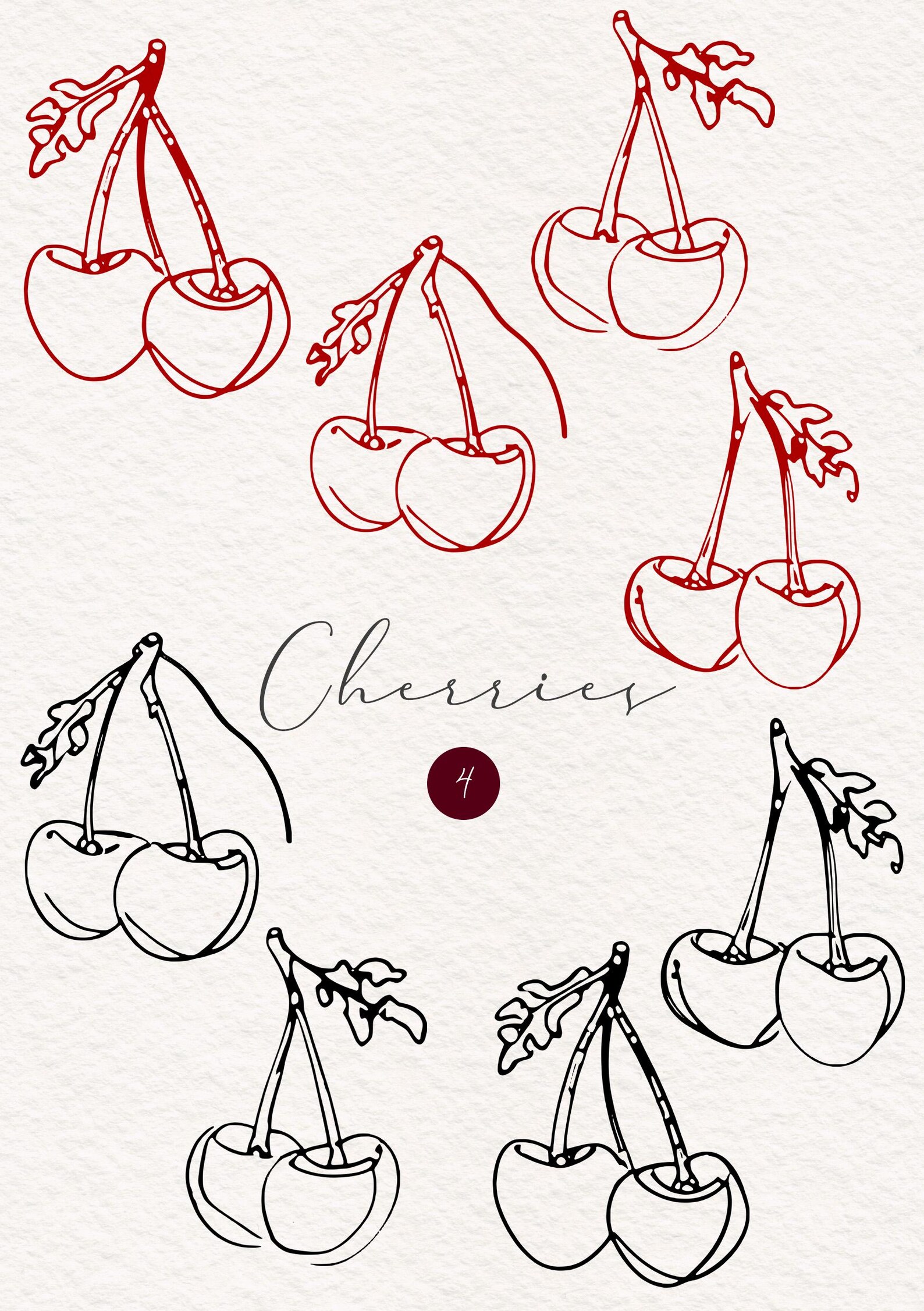 Cherry Line Art Clipart – Hand-drawn Fruit Icons (PNG SVG) - Etsy