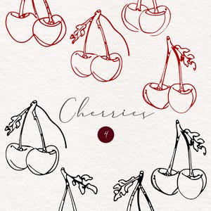 Cherry Line Art Clipart – Hand-drawn Fruit Icons (PNG SVG) - Etsy