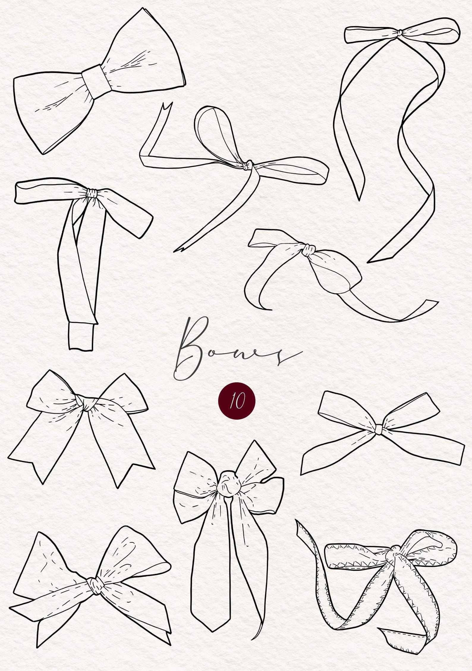 Hand-drawn Bows Line Art: PNG SVG Clipart (digital Download) - Etsy