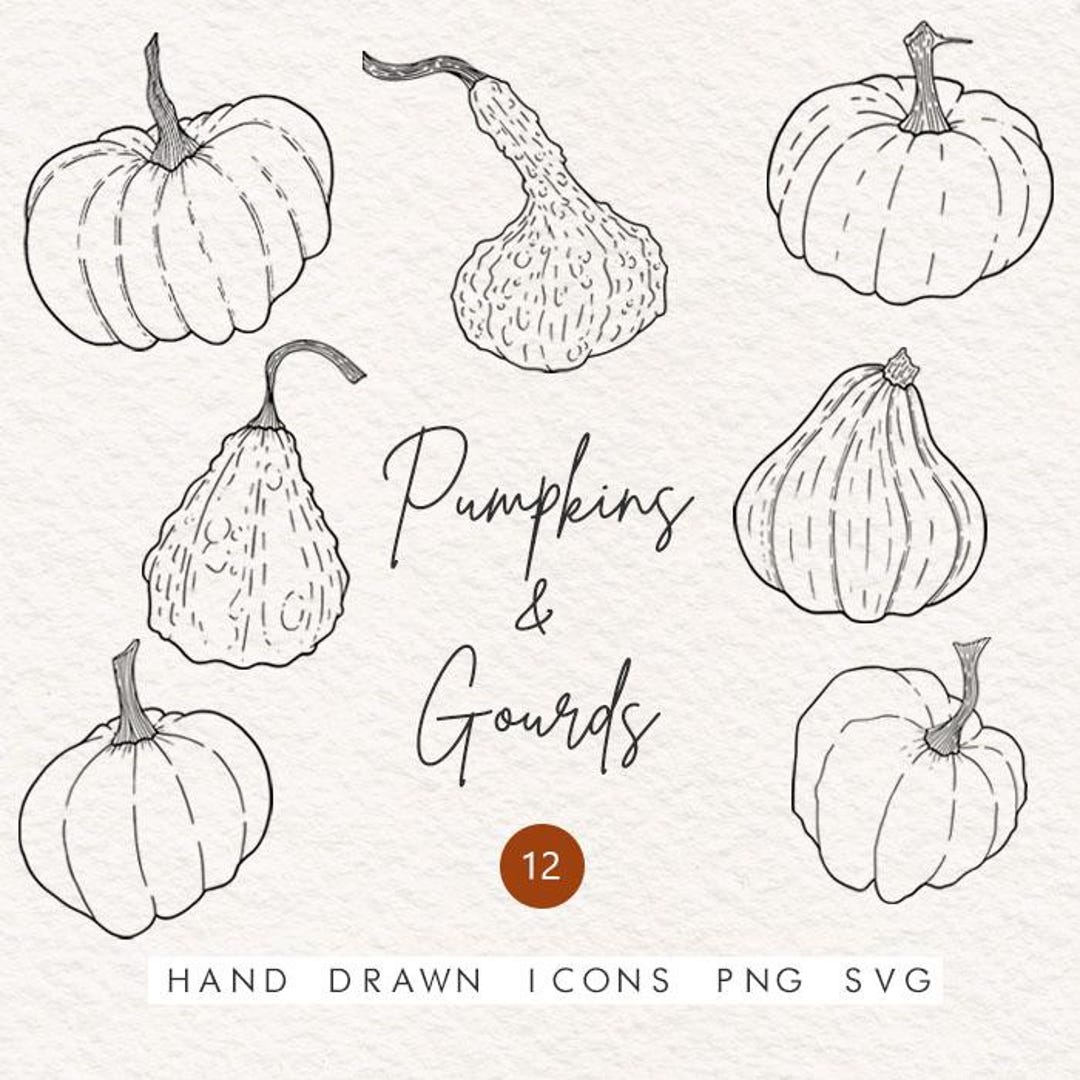 Pumpkins and Gourds PNG, Fall Clipart, Autumn Pumpkin Png Svg, Hand ...