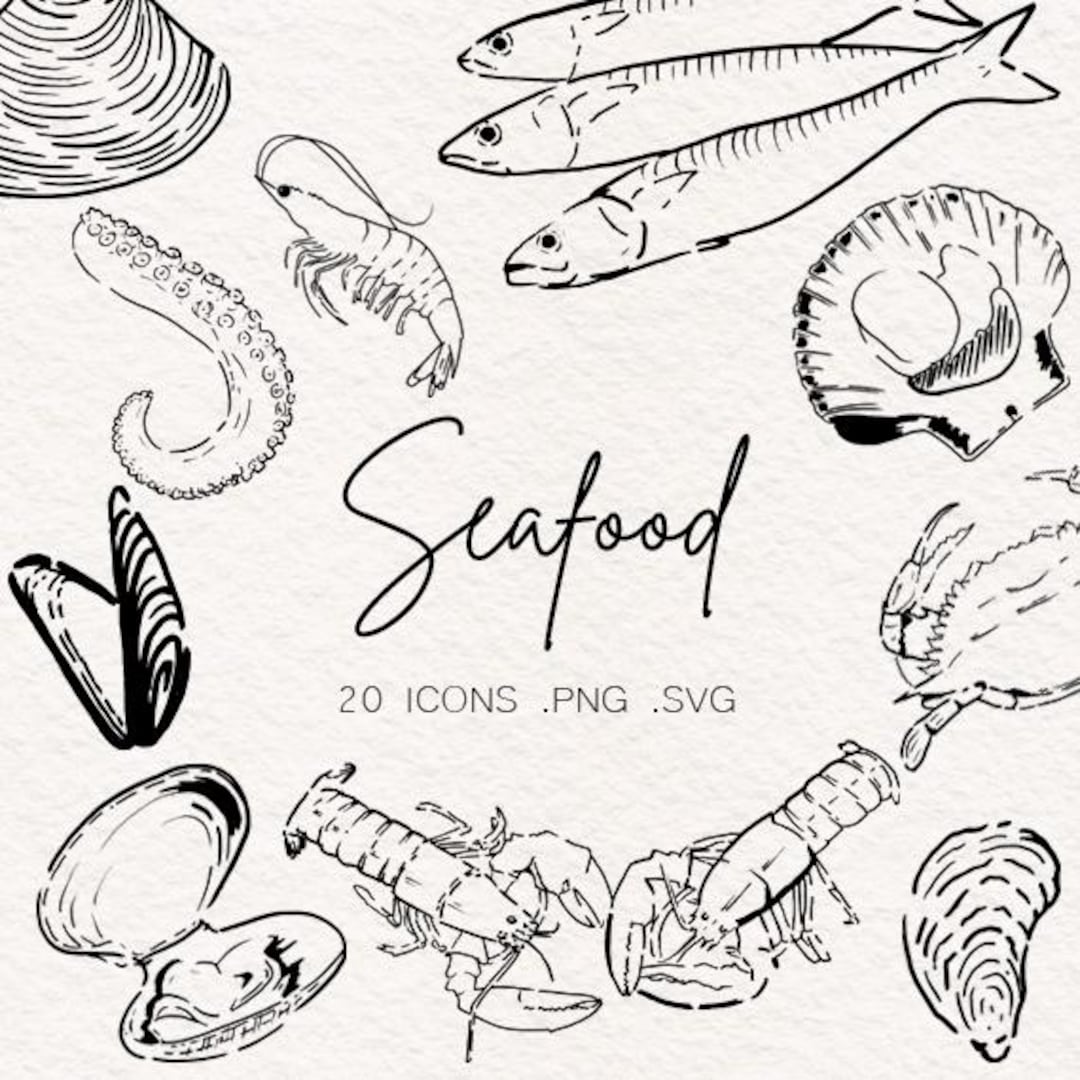 Seafood Illustration Png, Seafood Clipart, Hand Drawn Line Art Clipart ...