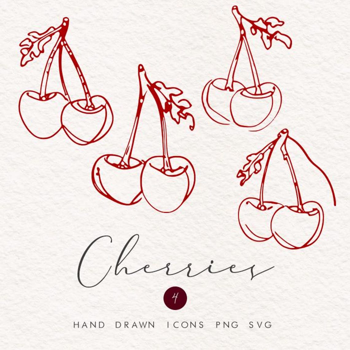 Cherry Line Art Clipart – Hand-drawn Fruit Icons (PNG SVG) - Etsy
