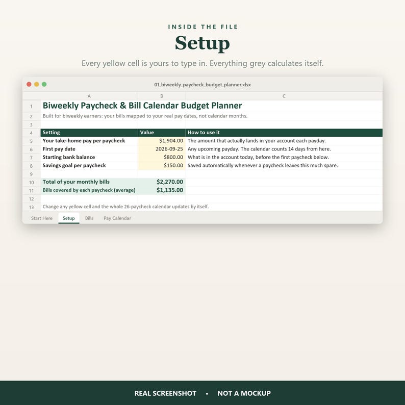 Biweekly Paycheck Budget Planner, Excel Spreadsheet, Bill Calendar ...