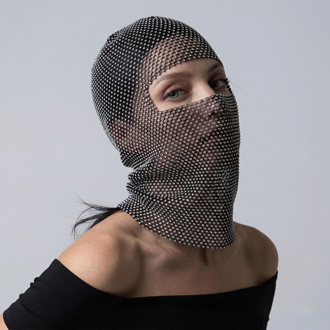 Rhinestone Hood Mask | Crystal Mesh Full Face Hood | Sparkling Party ...