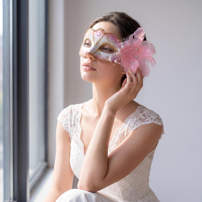 Feather Masquerade Mask | Mardi Gras Ball Mask | Elegant Half Face ...