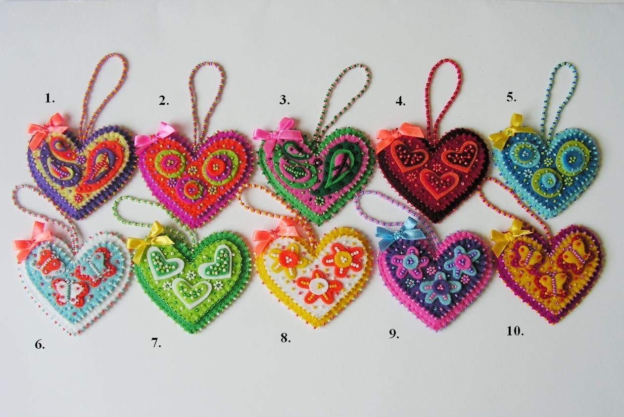 Felt Heart Ornament Heart Decoration Beaded Heart Colorful - Etsy