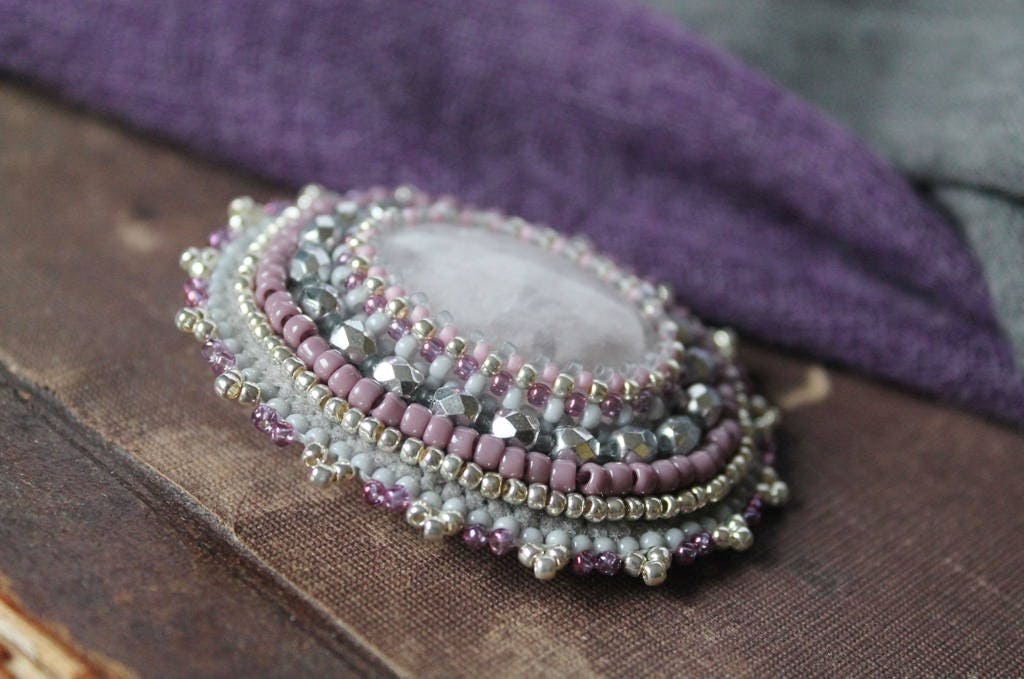 Silver Purple Brooch Embroidery Brooch Quartz Brooch Beadwork - Etsy UK