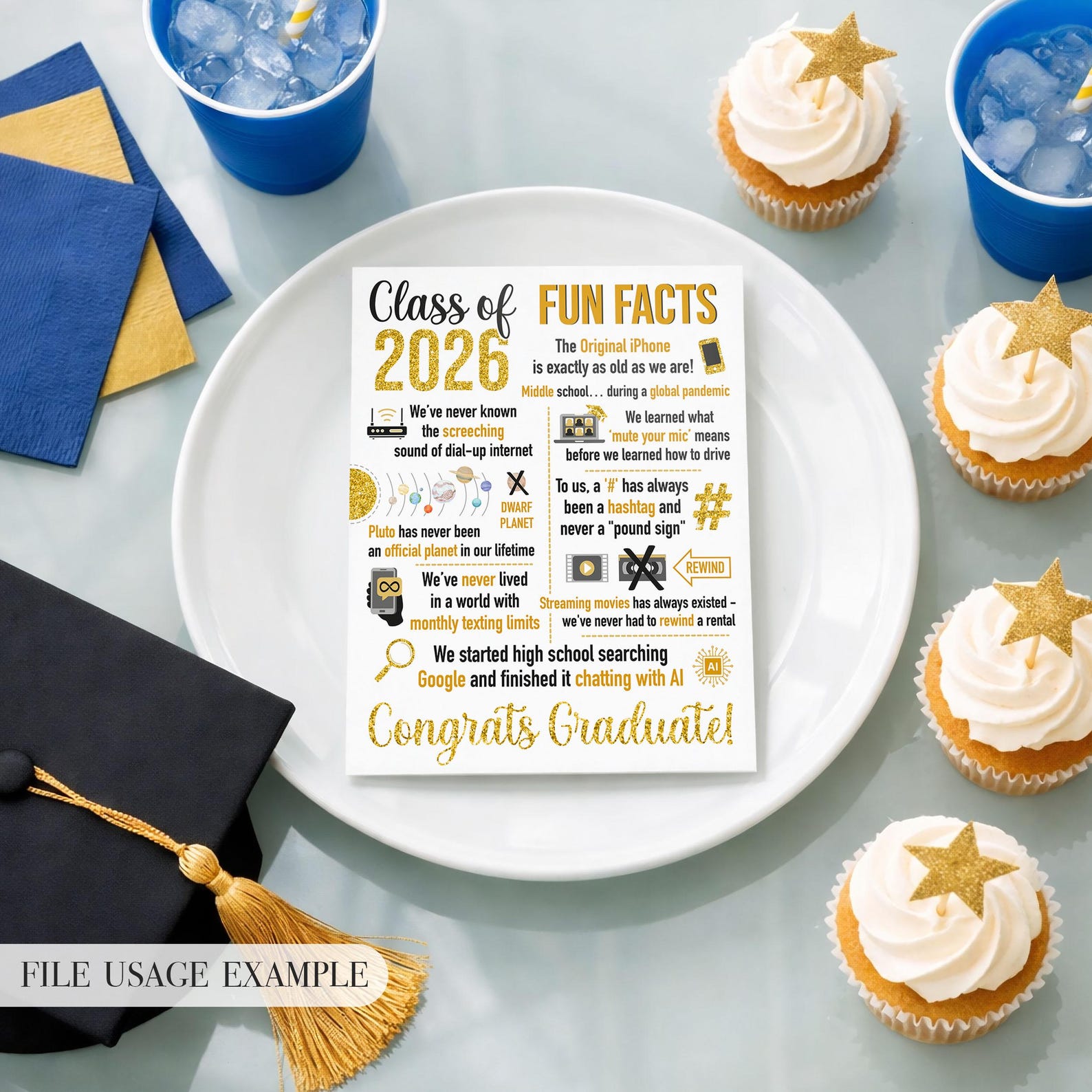 Graduation 2026 Party Decor Fun Facts Poster, Digital Printable ...