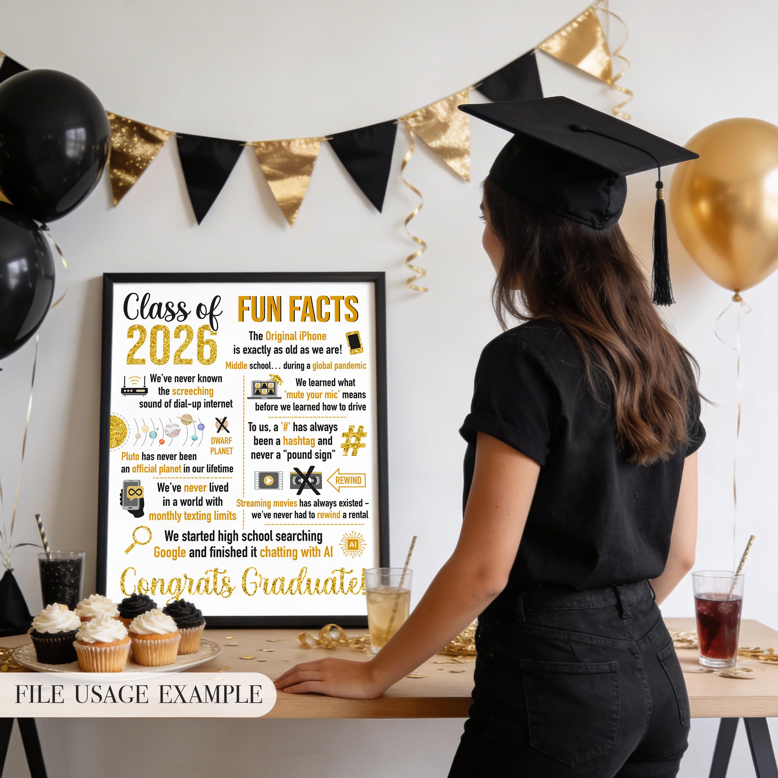 Graduation 2026 Party Decor Fun Facts Poster, Digital Printable ...