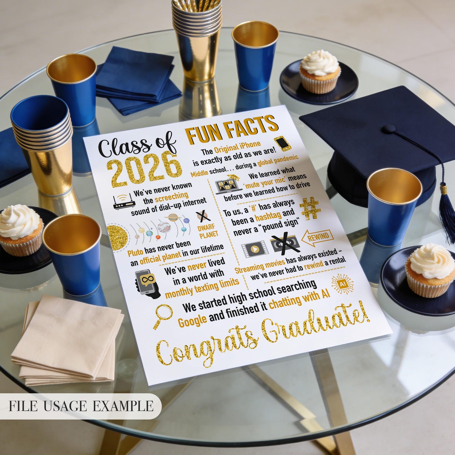 Graduation 2026 Party Decor Fun Facts Poster, Digital Printable ...