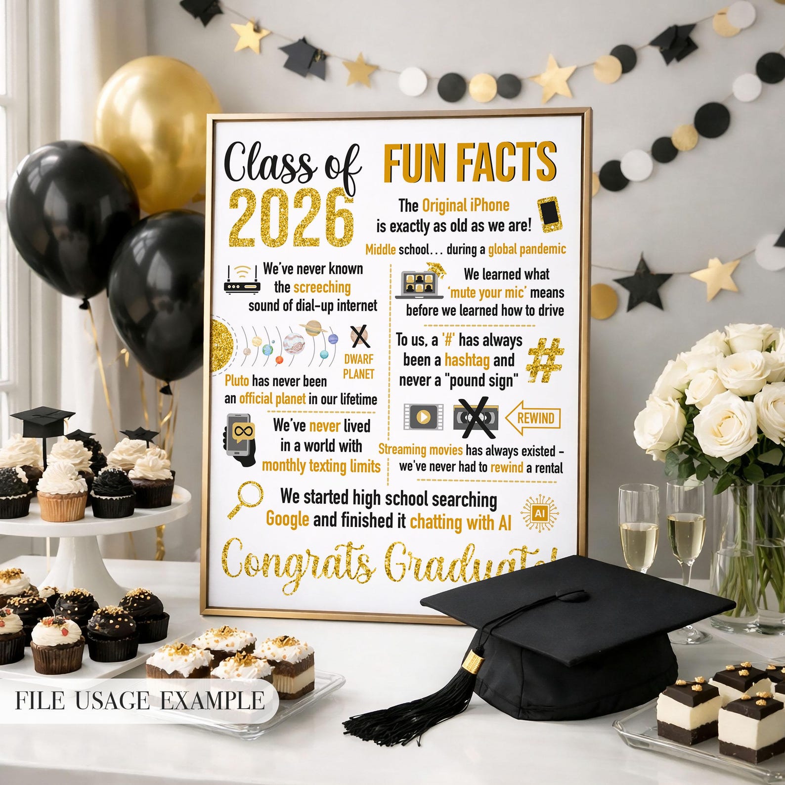 Graduation 2026 Party Decor Fun Facts Poster, Digital Printable ...