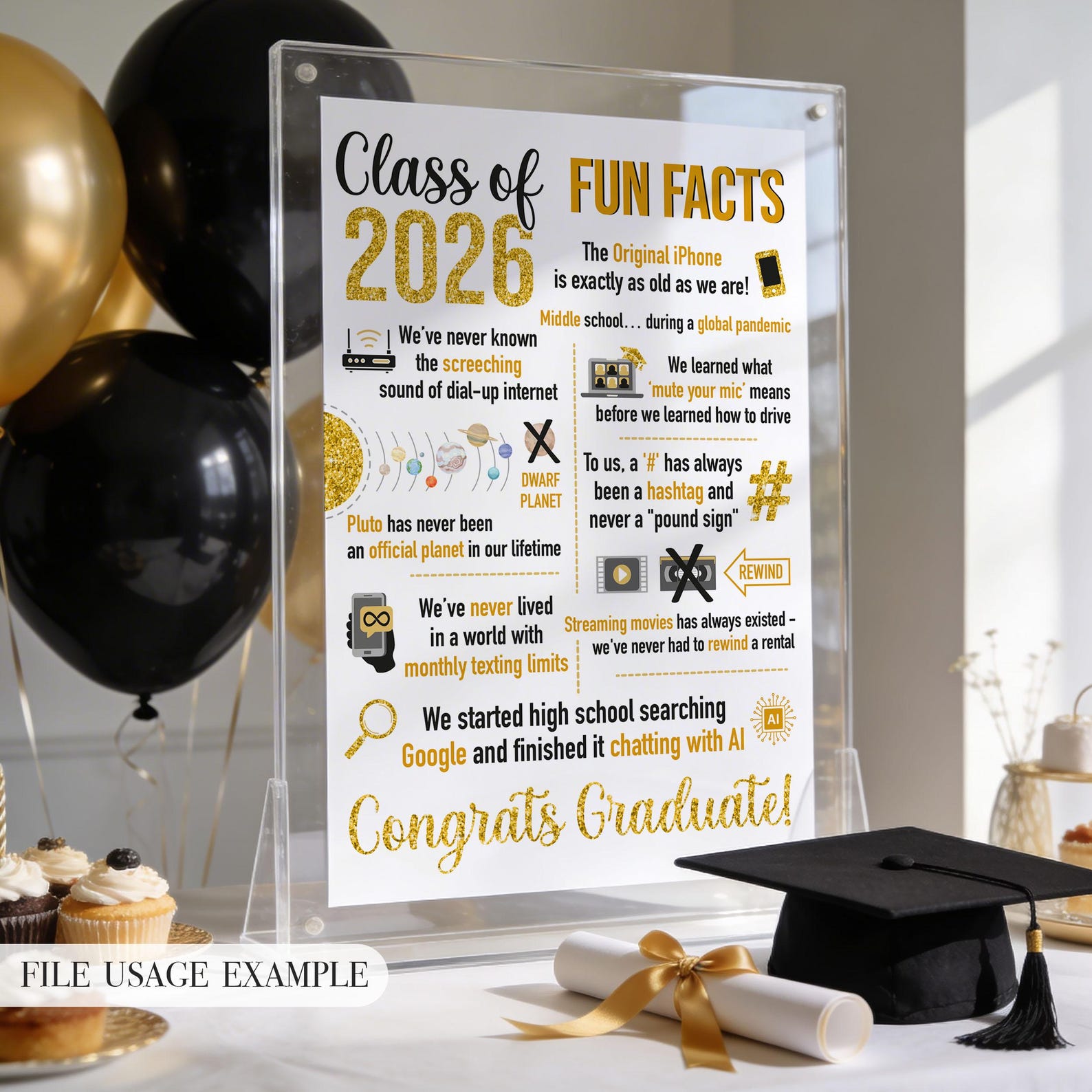 Graduation 2026 Party Decor Fun Facts Poster, Digital Printable ...