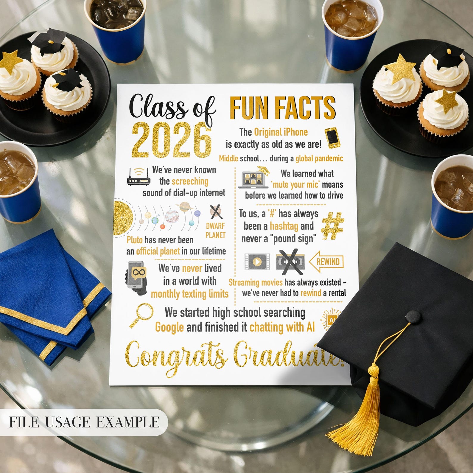 Graduation 2026 Party Decor Fun Facts Poster, Digital Printable ...