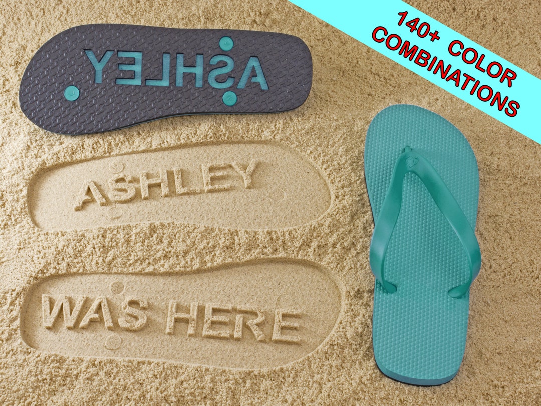 Personalized Name Was Here Sand Imprint Flip Flops - Available in 140 ...