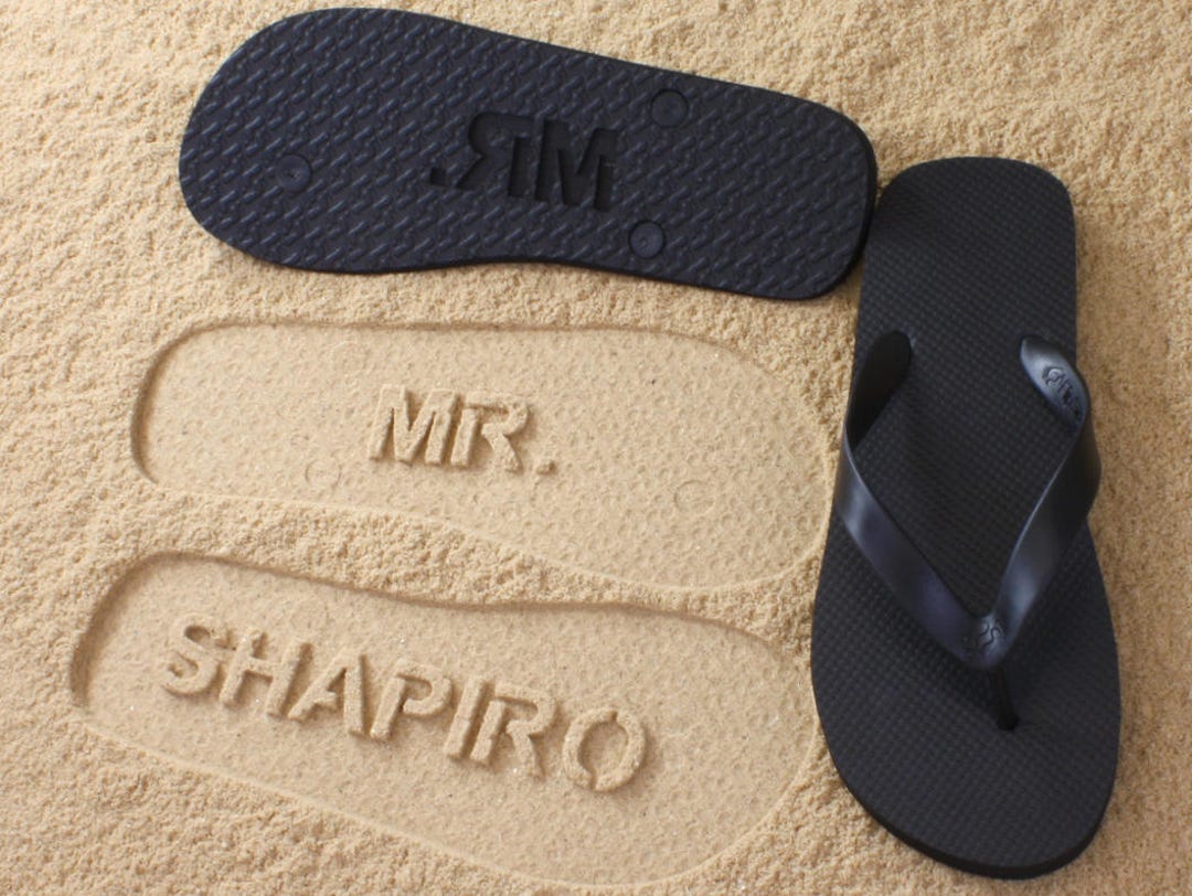 Groom Name Custom Sand Imprint Flip Flops - Personalized Wedding Groom ...