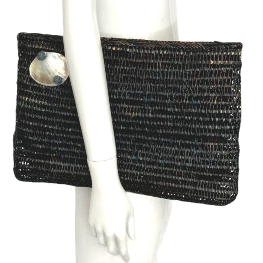 Vintage 70s Mister Ernest Woven Straw Clutch | Boho Rattan Shell Detail ...