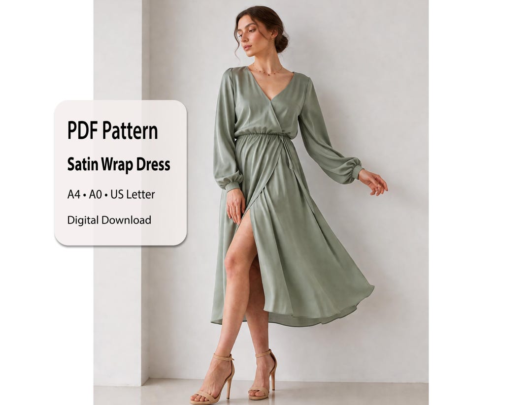 Satin Wrap Midi Dress Sewing Pattern - Etsy