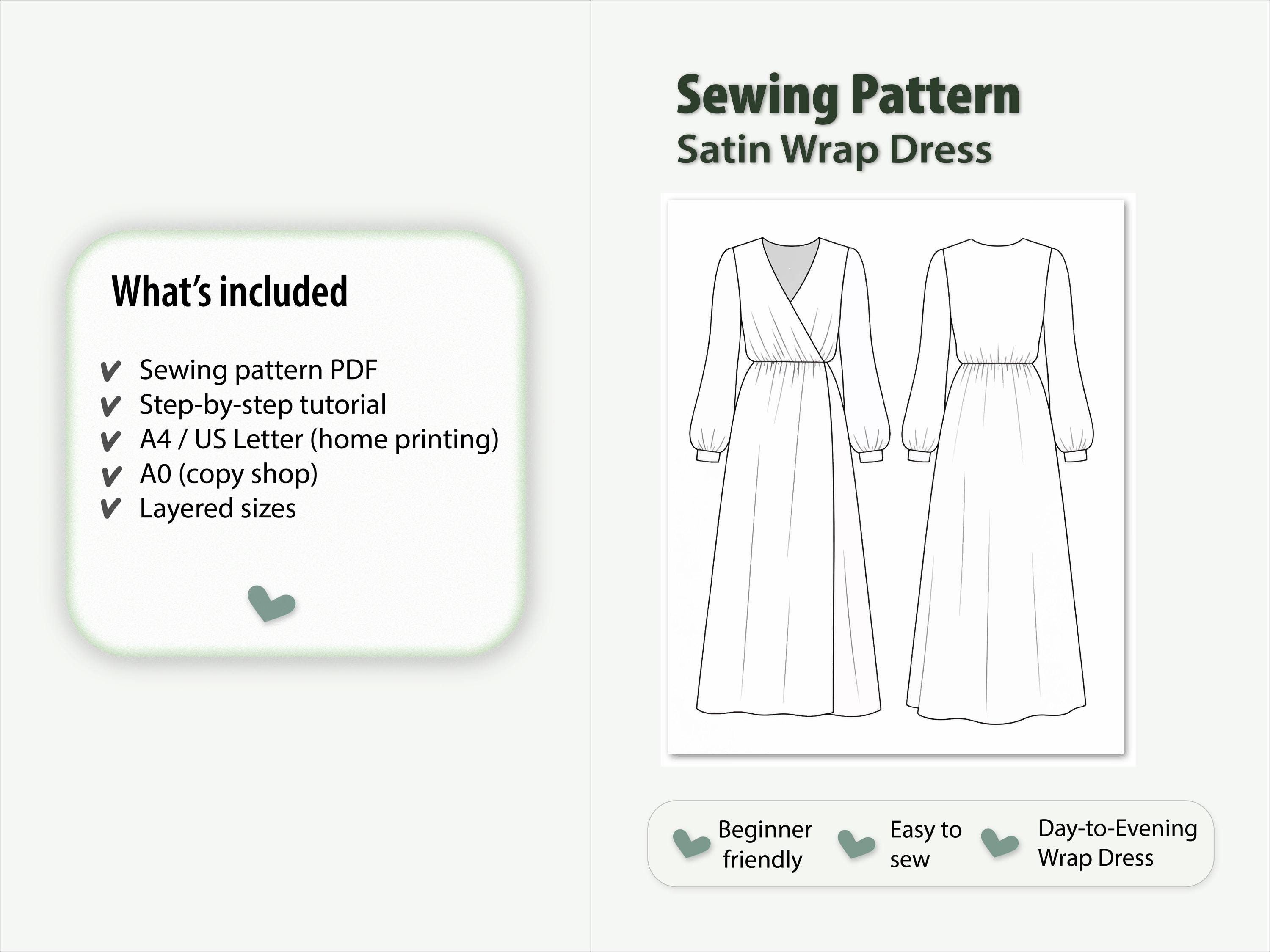 Satin Wrap Midi Dress Sewing Pattern - Etsy