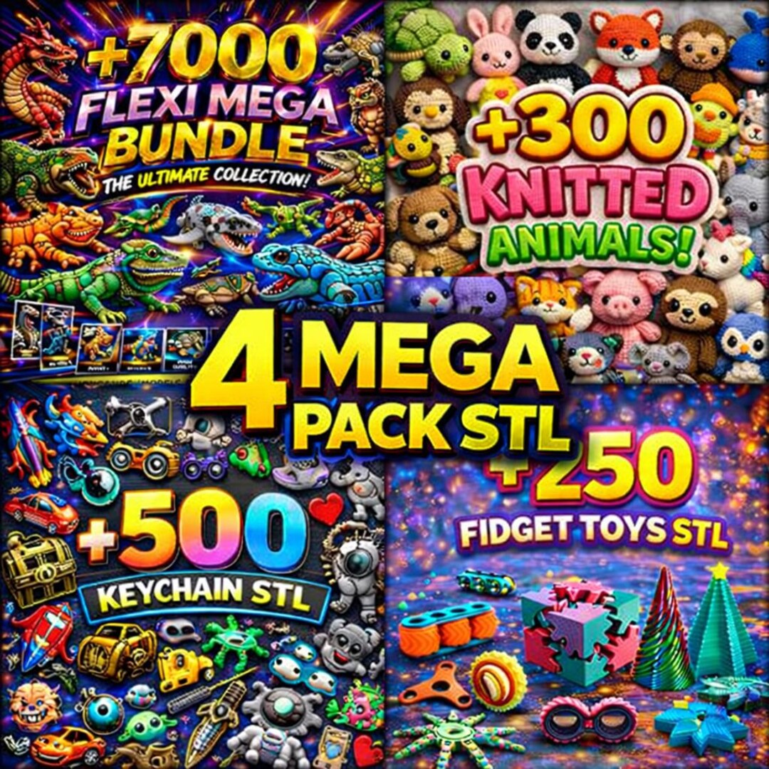 4 Mega Pack STL Bundle | 3D Print Files Collection | Flexi Animals ...