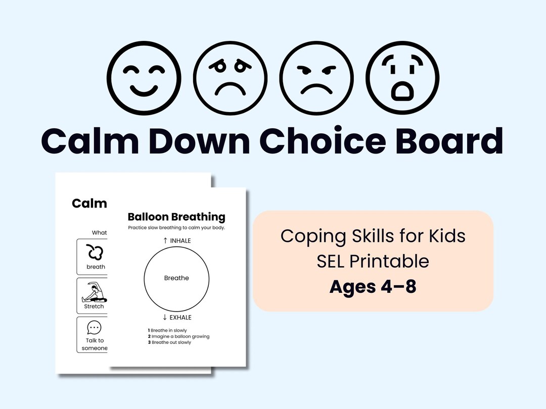 Calm Down Choice Board for Kids Printable | Coping Skills Activities ...