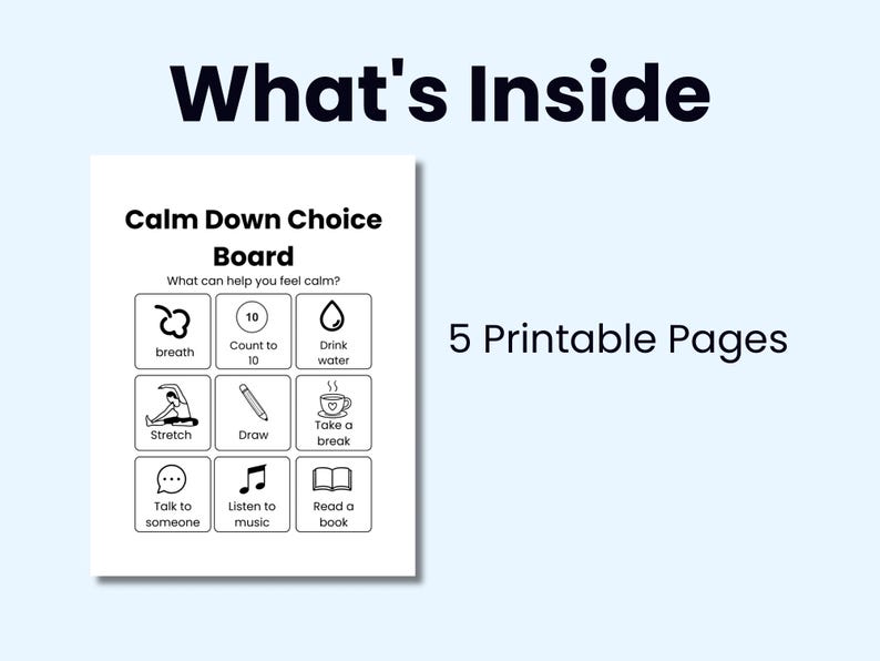 Calm Down Choice Board for Kids Printable | Coping Skills Activities ...