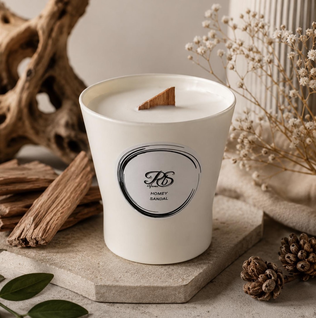 Sandalwood Soy Candle, Hand Poured Wood Wick, Natural Wax, Cozy Home ...