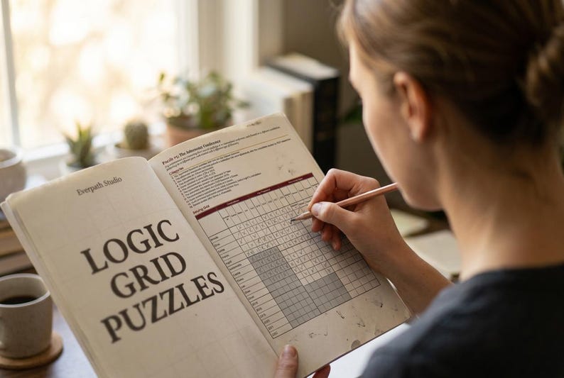 Hard Logic Grid Puzzles Printable Brain Teaser Challenge Puzzle Pack 20 ...