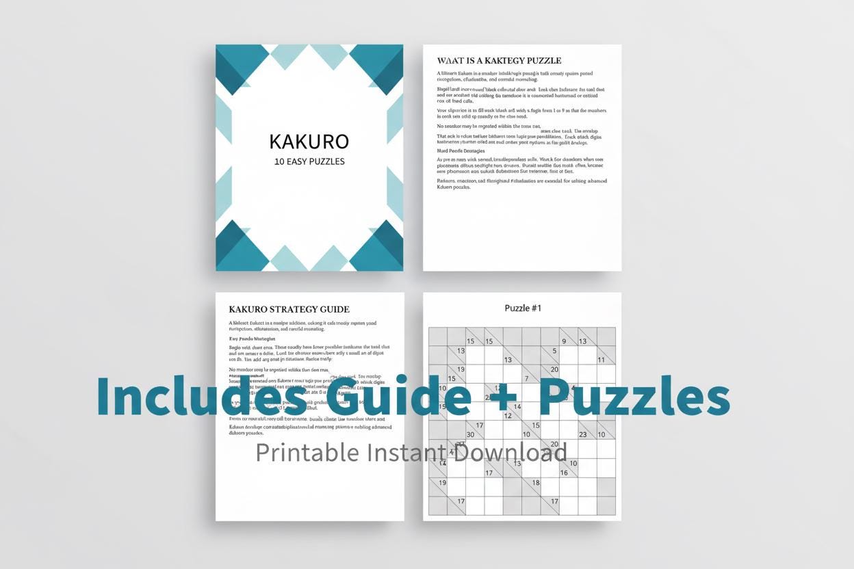 10 Easy Kakuro Puzzles | Beginner Logic Brain Teasers (printable PDF ...