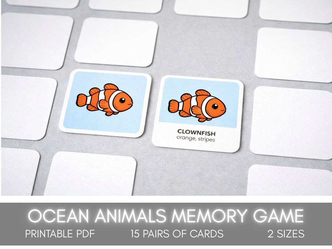 Ocean Animals Memory Game, Printable Matching Cards for Kids (PDF) - Etsy