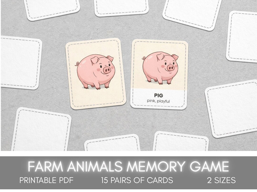 Farm Animals Memory Game Printable Matching Cards for Kids (digital ...