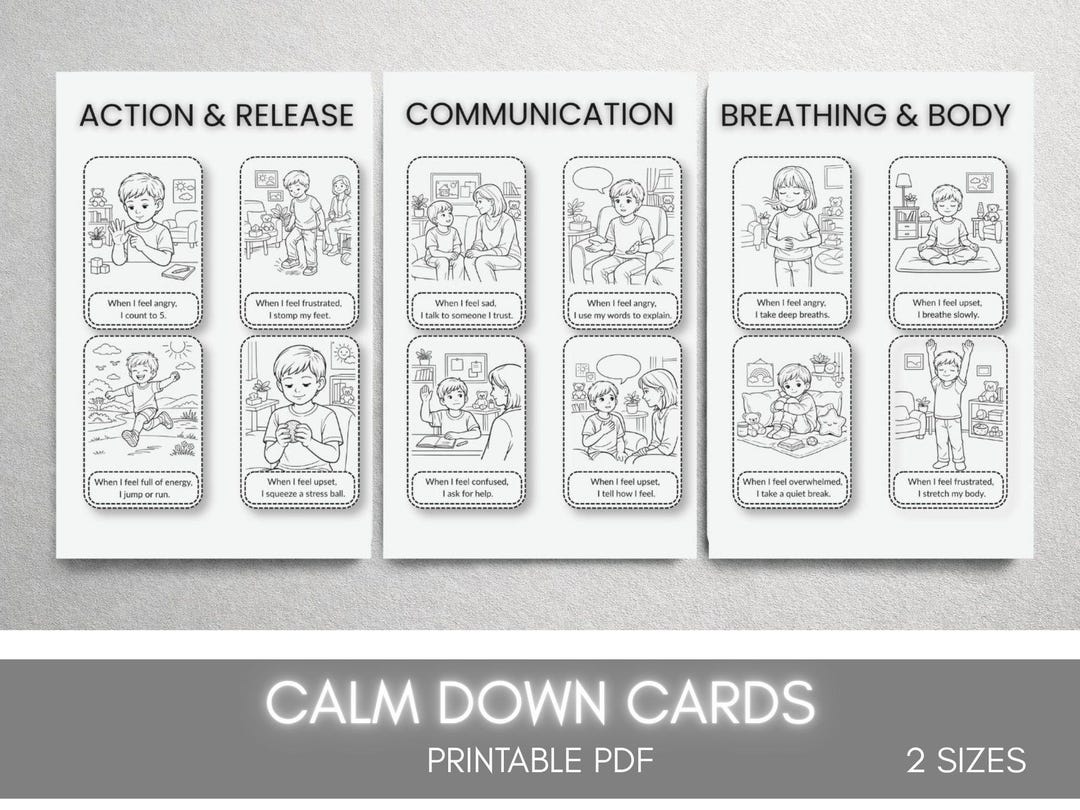Calm Down Cards for Kids Printable, Toddler Emotion Cards, Preschool ...