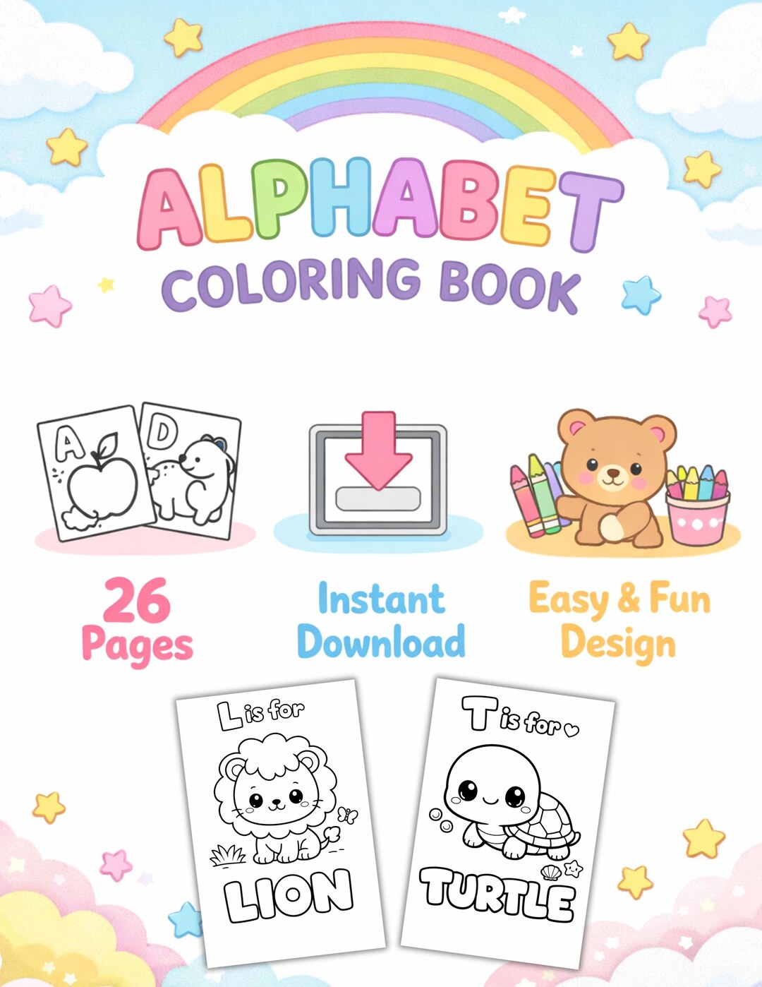 ABC Coloring Book for Kids, Alphabet Coloring Pages, Preschool Learning ...
