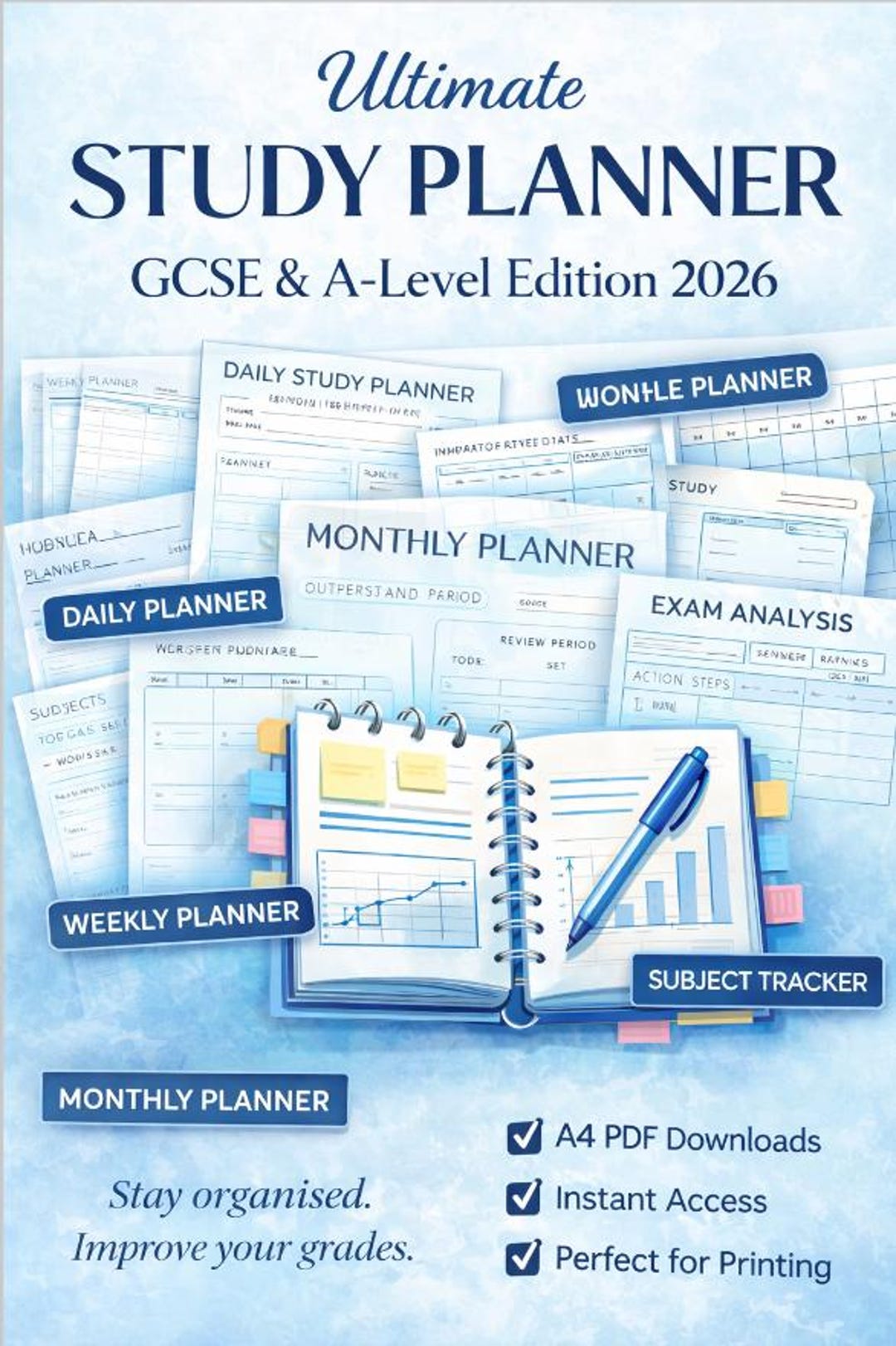 GCSE & A Level Study Planner PDF | Printable Digital Planner | Exam ...