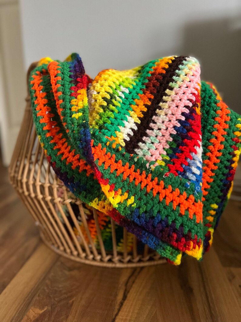 Vintage Multicolor Crochet Afghan Blanket 48x58 - Etsy