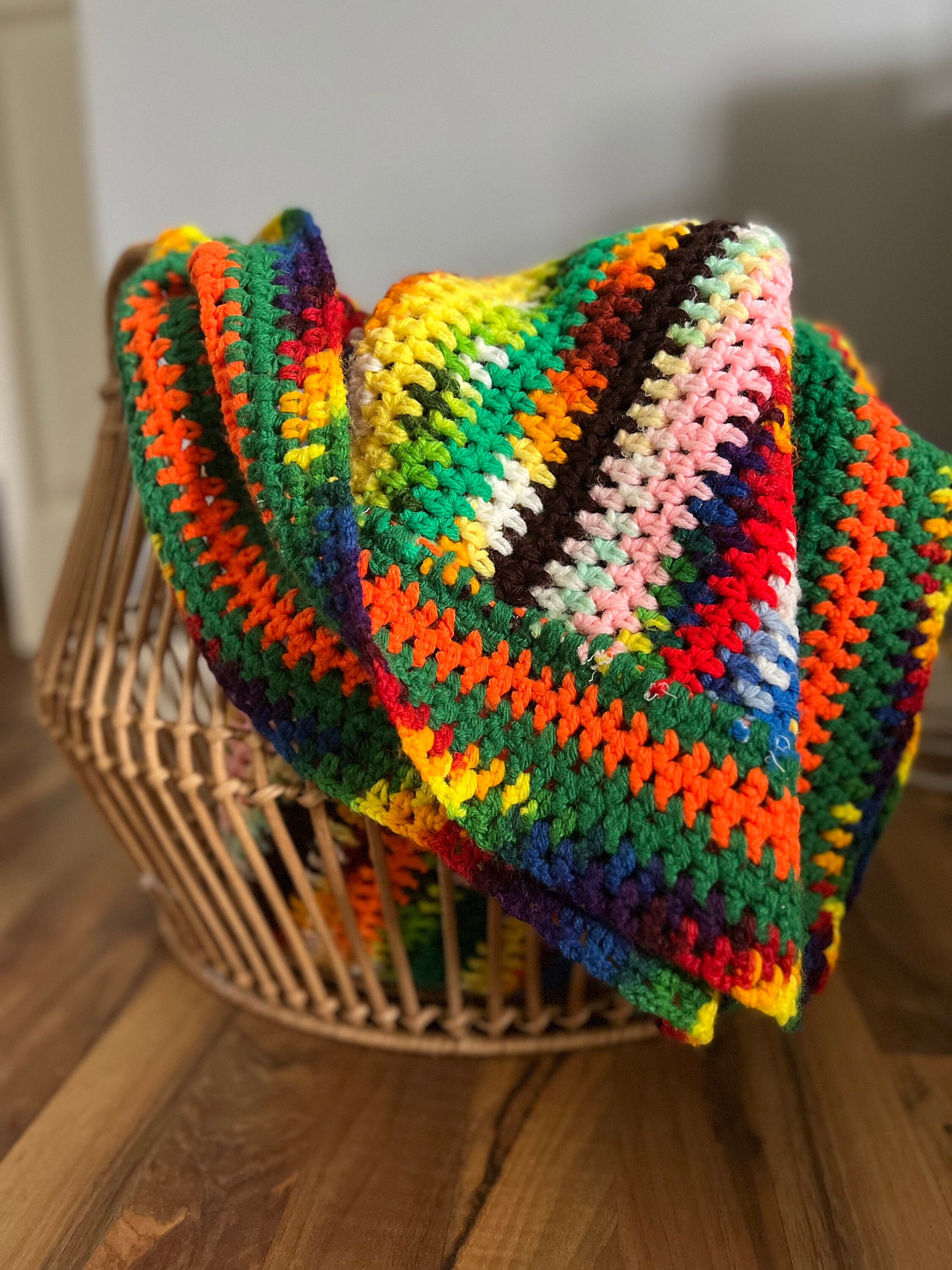 Vintage Multicolor Crochet Afghan Blanket 48x58 - Etsy