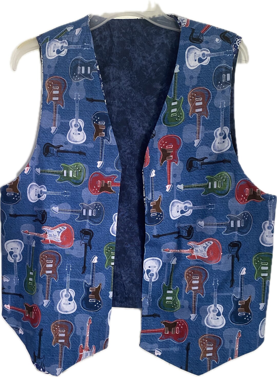 Vesties Blue Guitar Theme Music Notes or Grunge Blue Reverse Men's ...