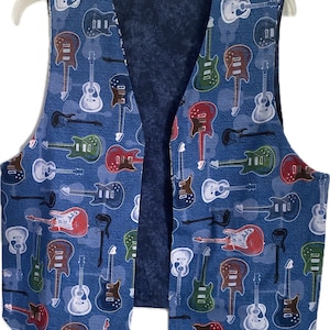 Vesties Blue Guitar Theme Music Notes or Grunge Blue Reverse Men's ...