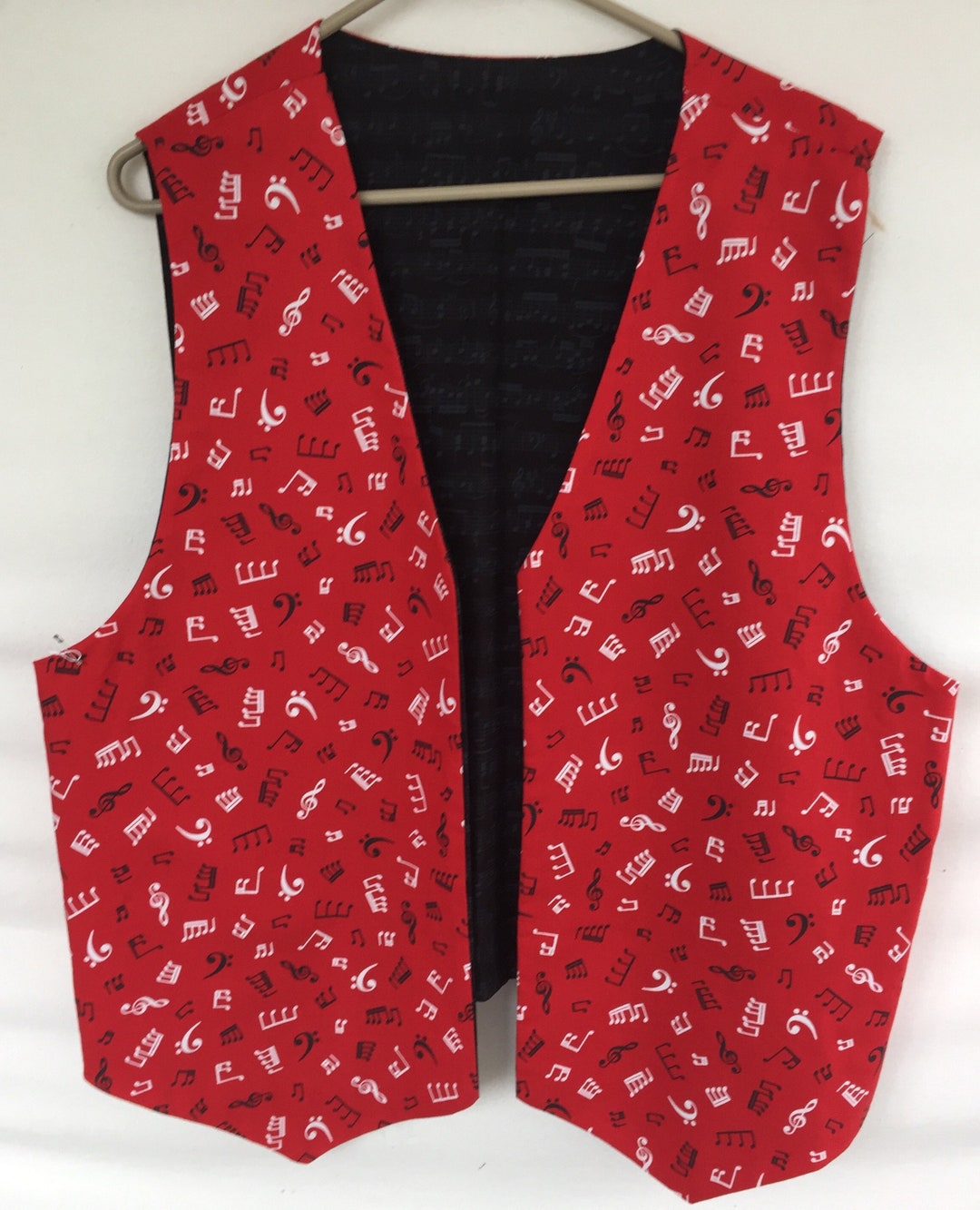 Vesties Tossed Music Notes G Clef Bass Clef on Red Man's Woman's ...