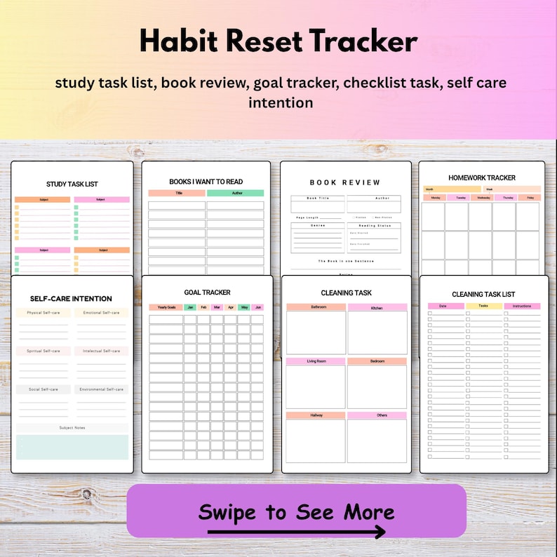 Habit Reset Tracker Printable PDF | Daily Routine, Productivity Tracker ...