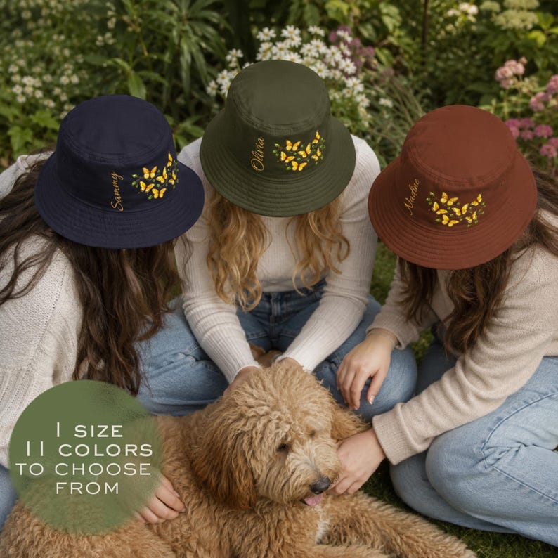Custom Bucket Hat Embroidered Butterfly Vintage Women Sun Hat Mom ...