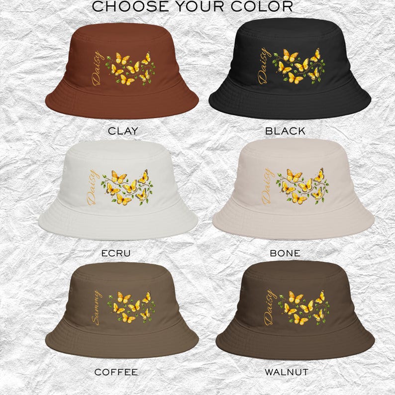 Custom Bucket Hat Embroidered Butterfly Vintage Women Sun Hat Mom ...