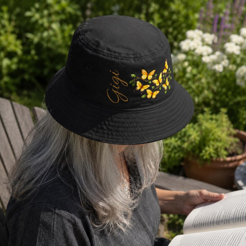 Custom Bucket Hat Embroidered Butterfly Vintage Women Sun Hat Mom ...