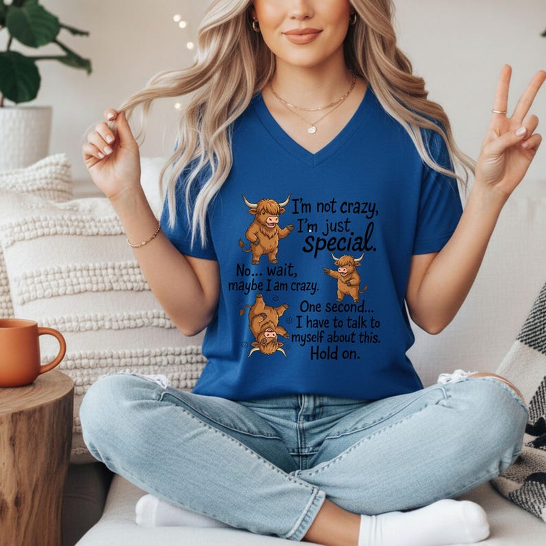 Highland Cow V-neck Tee | "not Crazy Just Special" Funny Quote Shirt - Etsy