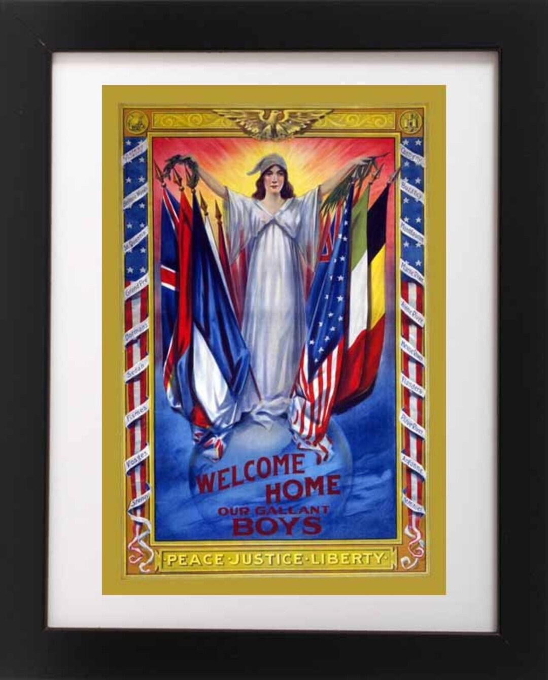 Antique WWI Lady PEACE Liberty JUSTICE American Flag Poster ...