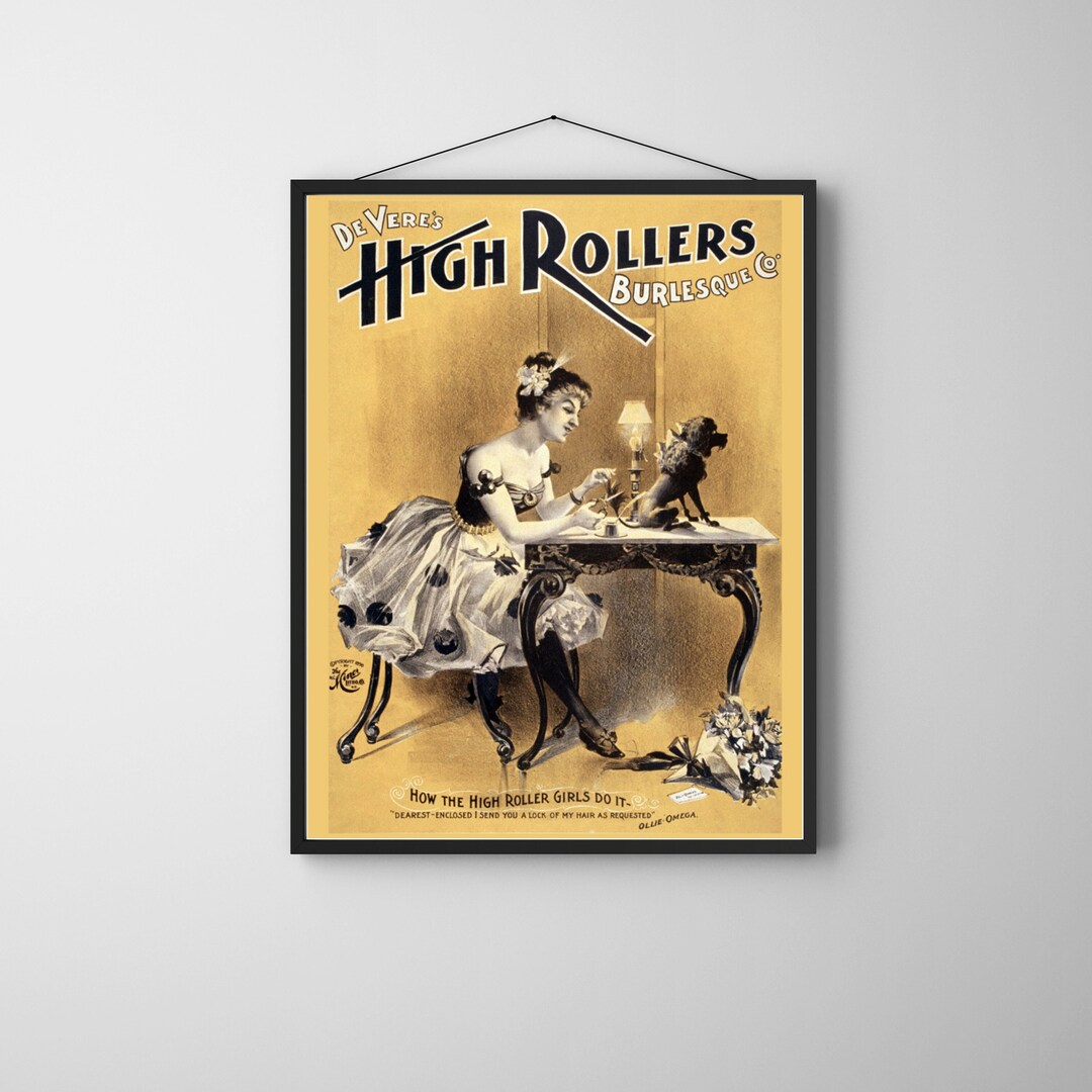 Antique BURLESQUE Funny Black Toy Poodle Dog Groomer Dancing Girl Wall ...