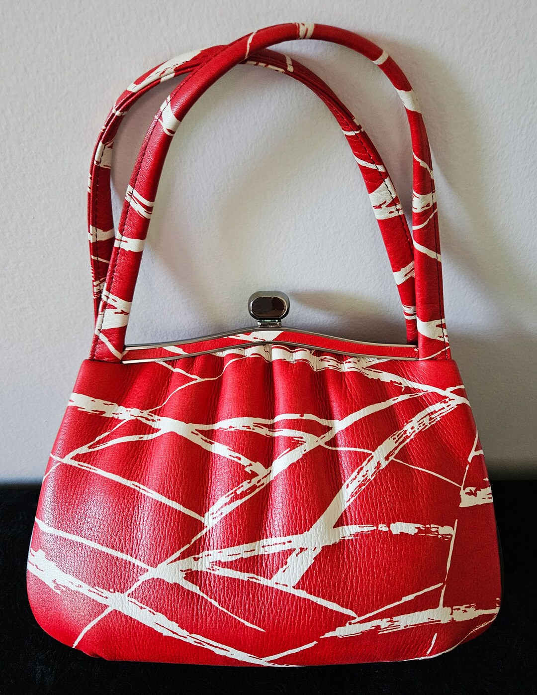 Vintage Japanese Red and White Abstract Pattern Vinyl Bag H1249 - Etsy