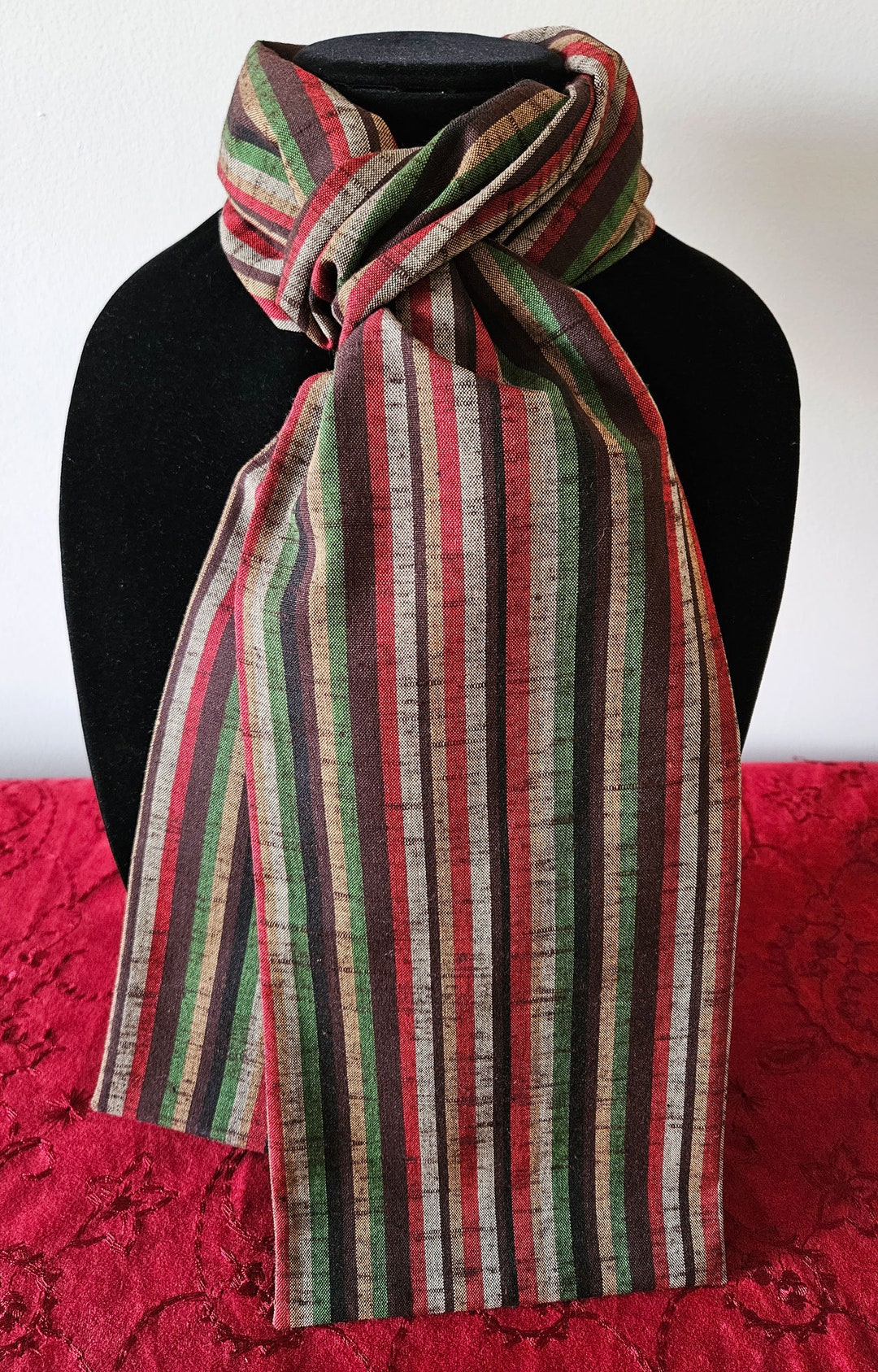 Japanese Kimono Scarf S2163 - Brown Wool Blend Stripe - Etsy