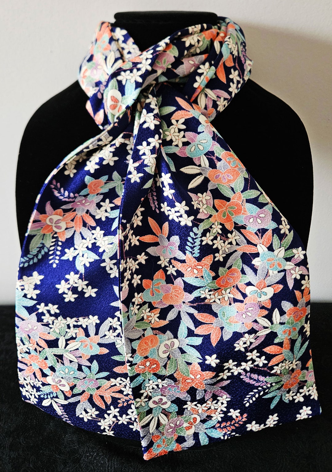 Japanese Kimono Scarf S2290 Royal With Pastel Tachibana - Etsy