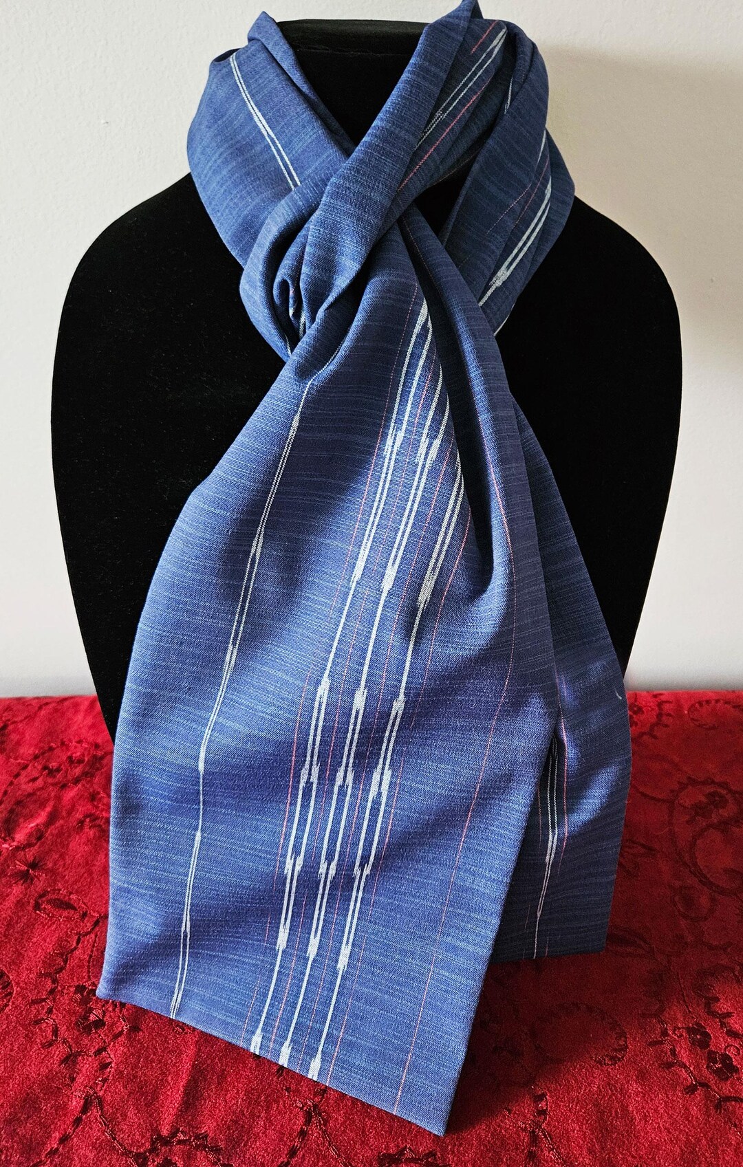 Japanese Kimono Scarf S3304 - Cadet Blue Kasuri Dyed Wool - Etsy