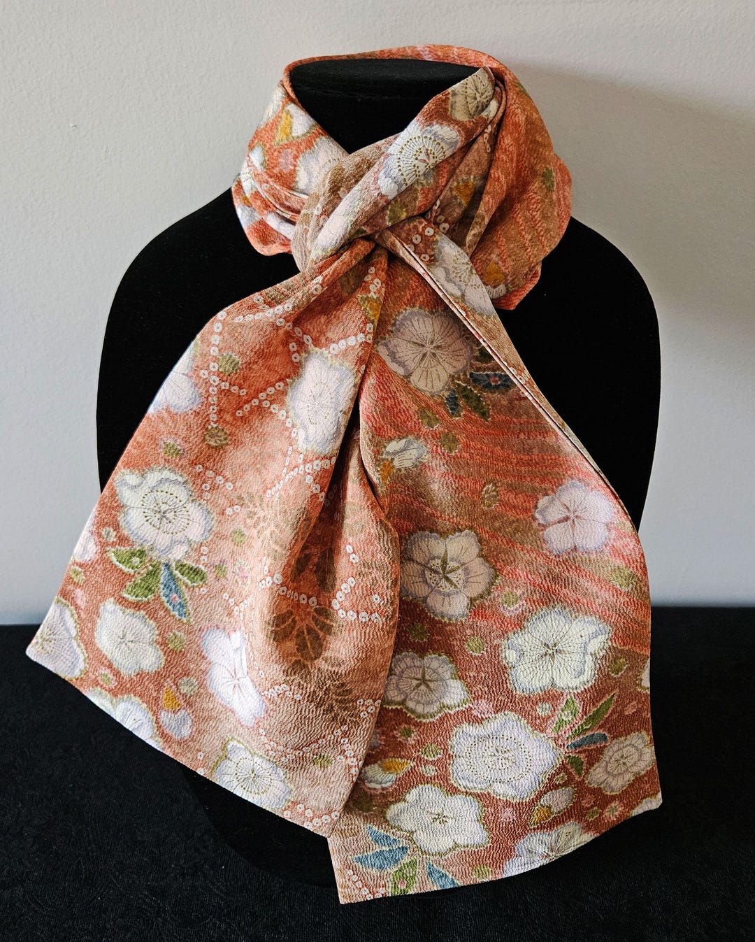 Japanese Kimono Scarf S3060 Soft Coral and Peach Floral Silk ON HOLD ...